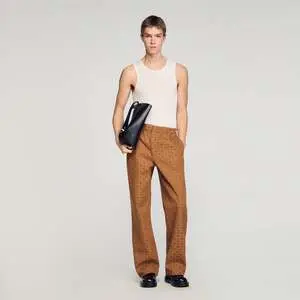 Sandro Wide-leg Jacquard Squarecross Jeans - Camel