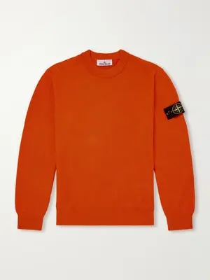 Stone Island Ribbed Cotton Crewneck Sweater - Orange