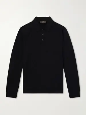 SLOWEAR Slim-fit Flexwool Polo Shirt - Black