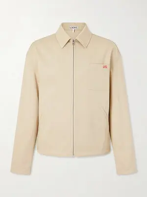 Loewe Logo-embroidered Cotton-twill Jacket - Neutrals