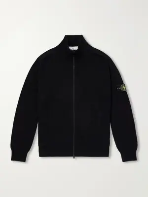 Stone Island Ribbed Cotton Zip-up Sweater - Black