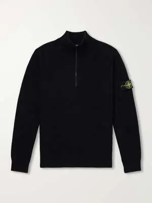 Stone Island Ribbed Cotton Zip-up Sweater - Black