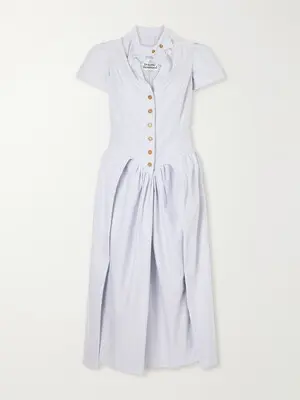 VIVIENNE WESTWOOD Pleated Striped Cotton Midi Dress - Neutrals