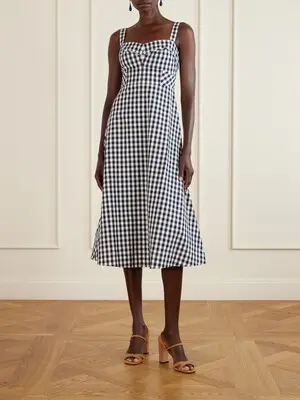 Veronica Beard Lois Checked Stretch-cotton Cloqué Midi Dress - Blue