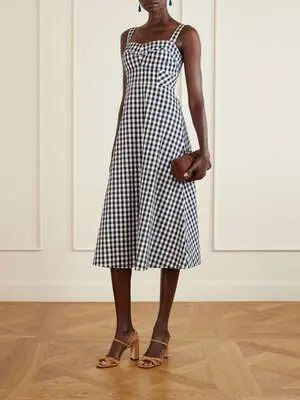 Veronica Beard Lois Checked Stretch-cotton Cloqué Midi Dress
