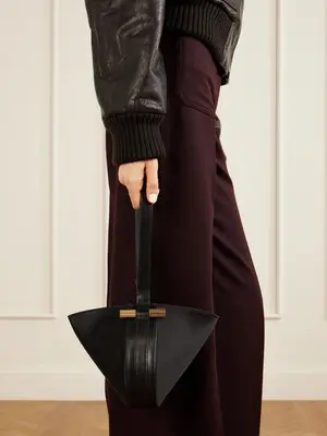 Victoria Beckham Portofino Dia Satin Clutch With Leather Trim - Black