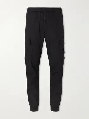 Stone Island Tapered Stretch Cotton-blend Cargo Trousers - Black