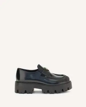 Prada Brushed Leather Loafers With Enameled Triangle Logo