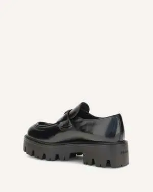 Prada Brushed Leather Loafers With Enameled Triangle Logo