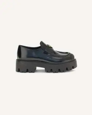 Prada Brushed Leather Loafers With Enameled Triangle Logo