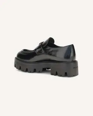 Prada Brushed Leather Loafers With Enameled Triangle Logo