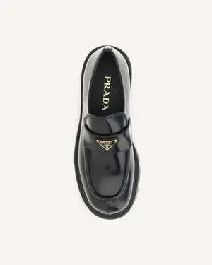 Prada Brushed Leather Loafers With Enameled Triangle Logo