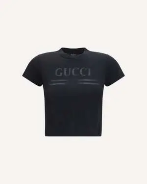Gucci Cotton Jersey T-shirt With Devoré Interlocking Gg Detail - Black