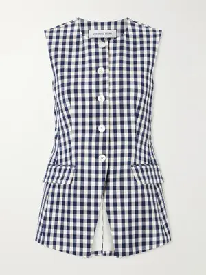 Veronica Beard Lois Checked Stretch-cotton Cloqué Tank - Blue