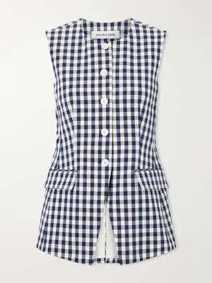 Veronica Beard Lois Checked Stretch-cotton Cloqué Tank