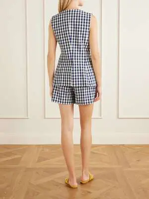 Veronica Beard Lois Checked Stretch-cotton Cloqué Tank