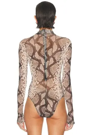 Lapointe Printed Mesh Mock Neck Bodysuit In Grey