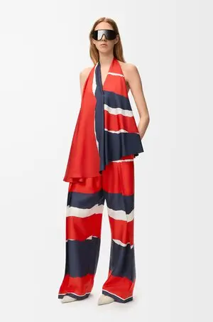 Loewe Halterneck Silk Twill Top With Archive Scarf Print - Red/multicolour
