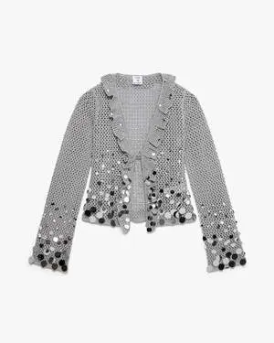 Casablanca Silver Crochet Mirror Long Sleeve Top - Multicolor