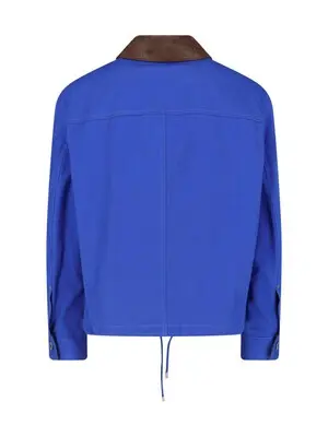 Loewe Cotton Work Jacket With Leather Patch And Drawstring Hem