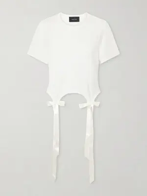 Simone Rocha Bow-detailed Jersey T-shirt - Neutrals