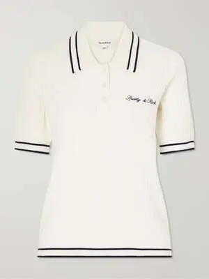 SPORTY & RICH Embroidered Cable-knit Polo Shirt - Ecru