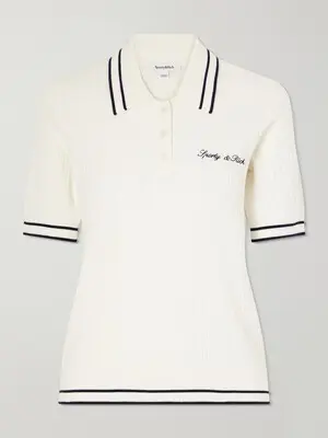 SPORTY & RICH Embroidered Cable-knit Polo Shirt