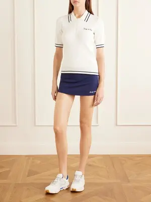 SPORTY & RICH Embroidered Cable-knit Polo Shirt