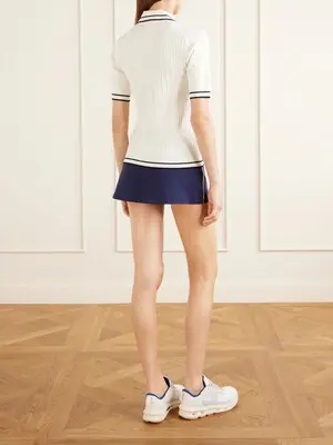 SPORTY & RICH Embroidered Cable-knit Polo Shirt