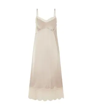 Simone Rocha Lace-Trimmed Satin Midi Dress Neutrals
