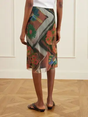 Staud Lucia Bead-embellished Printed Tulle Midi Skirt