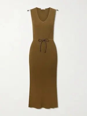 Max Mara Fado Cotton-blend Ribbed-knit Midi Dress - Brown