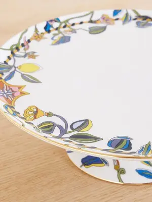 La DoubleJ Gold-plated Painted Porcelain Cake Stand - Multi