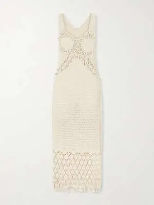 Rabanne Embellished Crocheted Cotton Midi Dress - Ecru