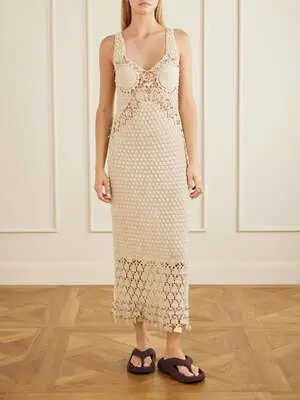 Rabanne Embellished Crocheted Cotton Midi Dress - Ecru