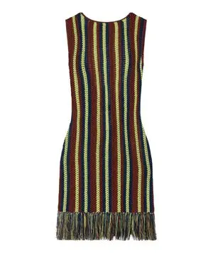 Escvdo Misti Matcha Striped Crocheted Cotton Mini Dress - Multi