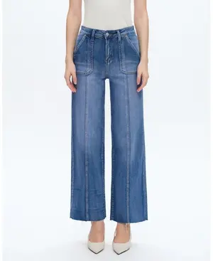 BAYEAS High Rise Straight Leg Jeans With Raw Edge Hem And Stretch Fabric