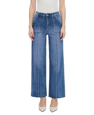 BAYEAS High Rise Straight Leg Jeans With Raw Edge Hem And Stretch Fabric