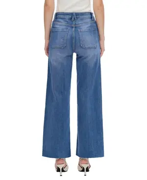 BAYEAS High Rise Straight Leg Jeans With Raw Edge Hem And Stretch Fabric