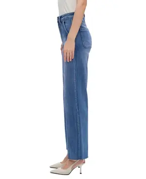 BAYEAS High Rise Straight Leg Jeans With Raw Edge Hem And Stretch Fabric