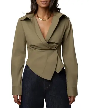 JLUXLABEL Asymmetrical Button-up Blouse - Olive