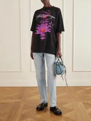 Balenciaga Le City Small Embellished Denim Shoulder Bag - Blue