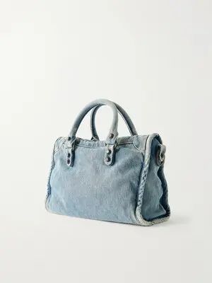 Balenciaga Le City Small Embellished Denim Shoulder Bag - Blue