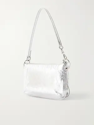 Balenciaga Le City Pouch On A Strap Embellished Crinkled-leather Shoulder Bag - Silver