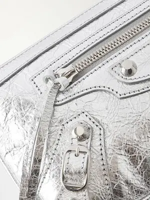 Balenciaga Le City Pouch On A Strap Embellished Crinkled-leather Shoulder Bag - Silver