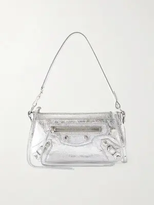 Balenciaga Le City Pouch On A Strap Embellished Crinkled-leather Shoulder Bag - Silver
