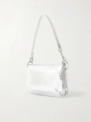 Balenciaga Le City Pouch On A Strap Embellished Crinkled-leather Shoulder Bag - Silver