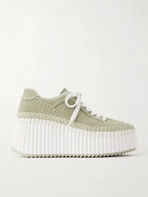 Chloé Nama Patchwork Leather Platform Sneakers - Green