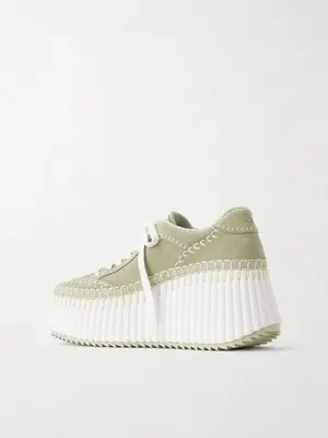 Chloé Nama Patchwork Leather Platform Sneakers - Green