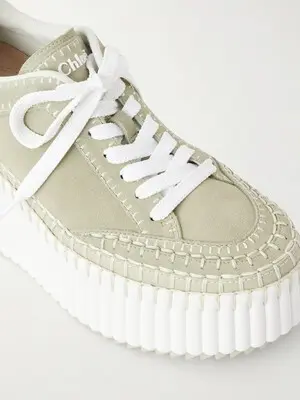 Chloé Nama Patchwork Leather Platform Sneakers - Green